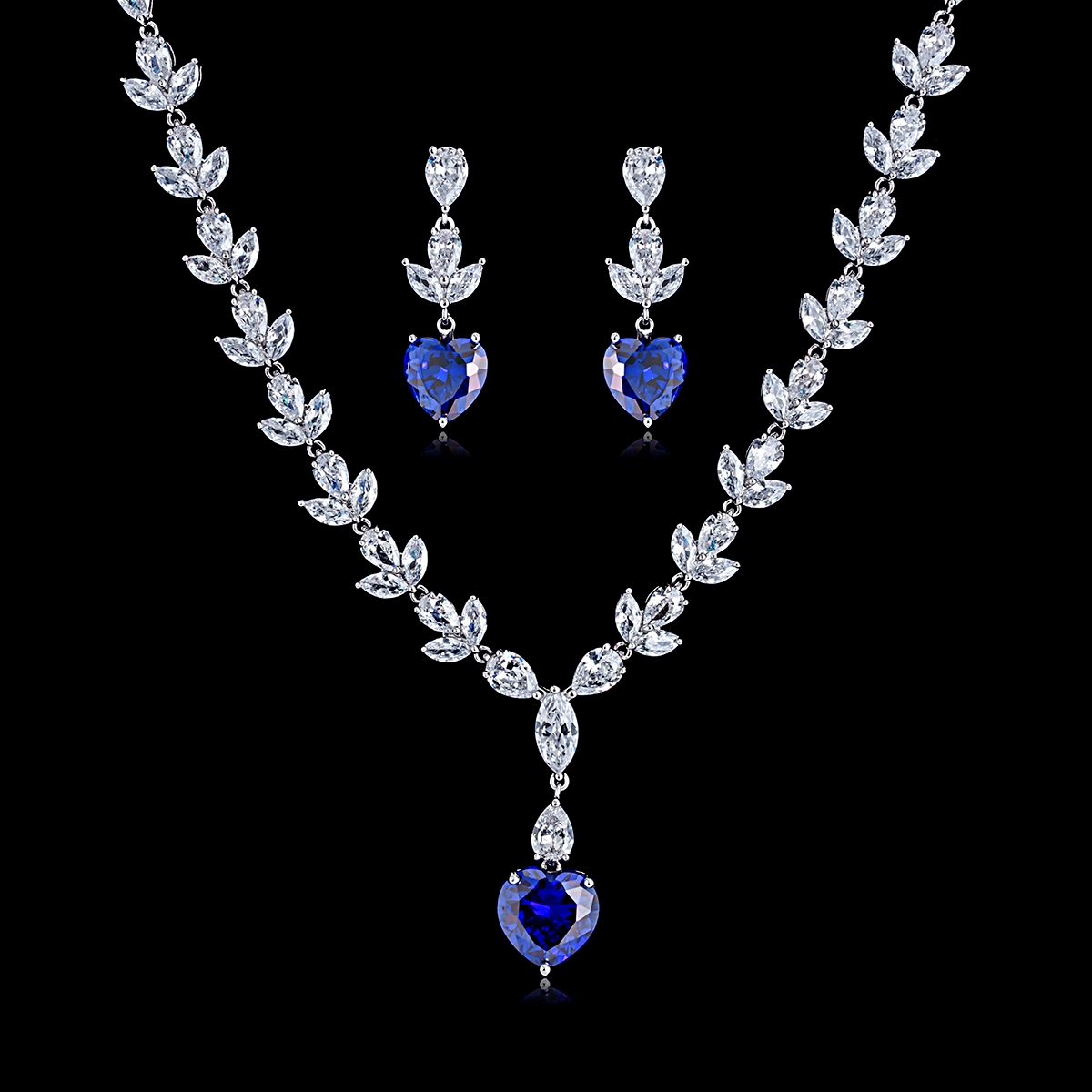 New Cubic Zirconia Blue Necklace and Earring Set