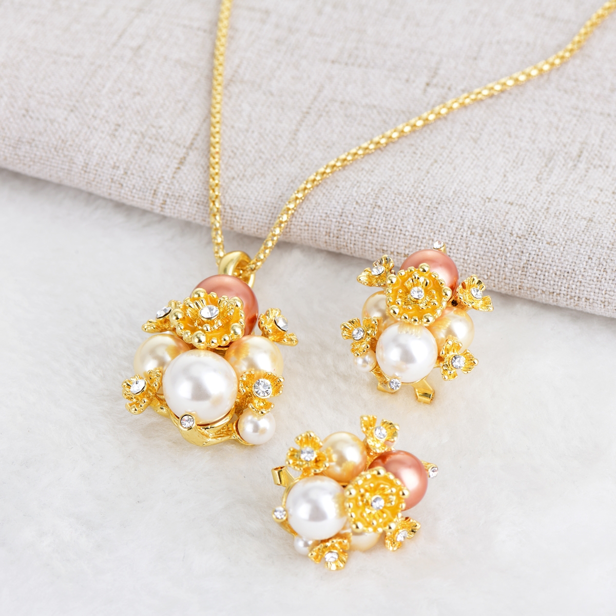 Sparkly Casual Gold Plated Necklace and Earring Set